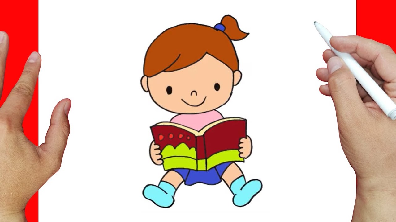 Como dibujar UNA NIÑA LEYENDO UN CUENTO paso a paso y MUY FACIL - Dibujos para Colorear