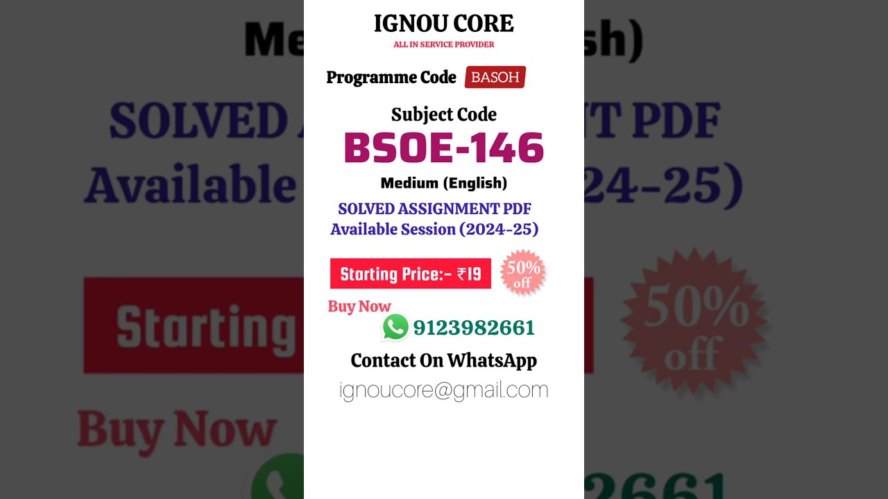 BSOE 146 Solved Assignment PDF 2024-25 in English, BASOH program BSOE-146 Solved assignments