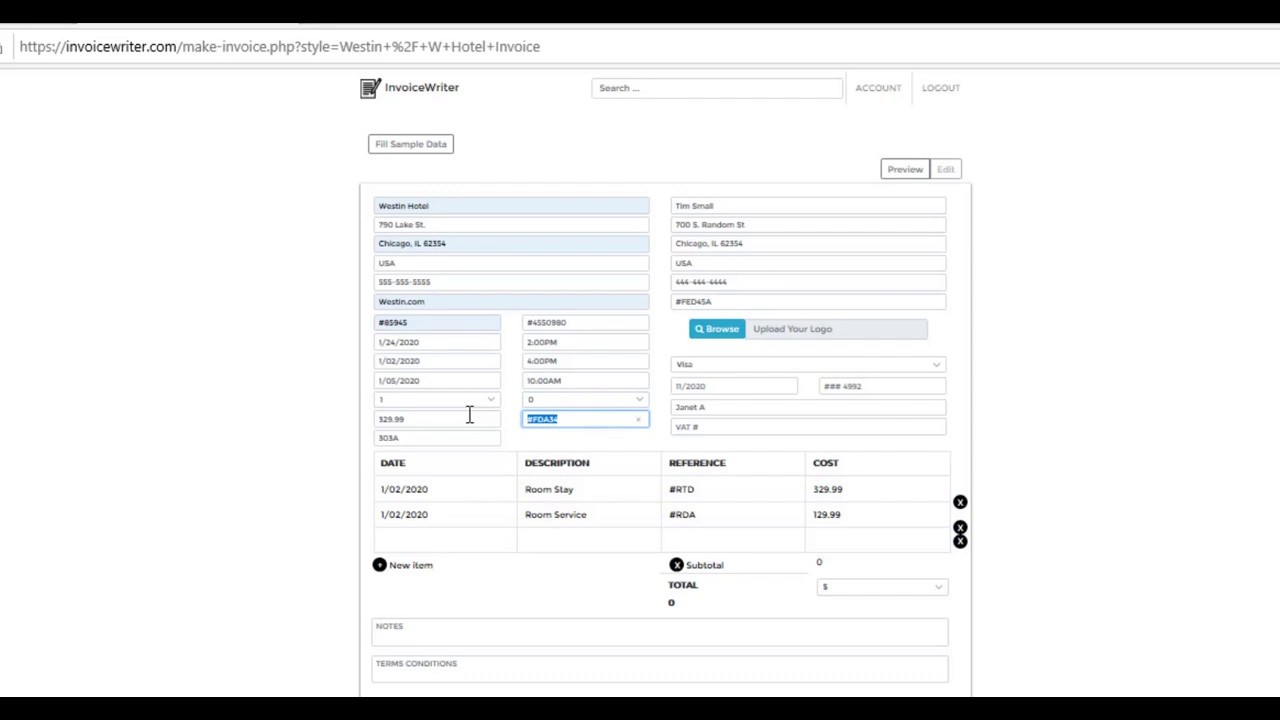 How to make a Westin Hotel Invoice using InvoiceWriter