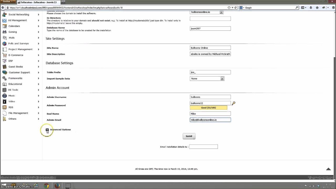 Installing Joomla 3 using Softaculous in CPANEL