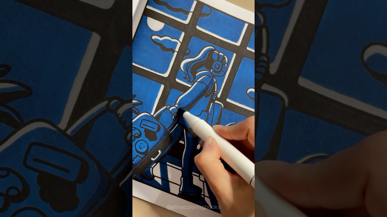 2 color challenge 💙🖤 #coloringbook #coloring #coloringpage#ohuhu #alinacoloringbooks #tutorial