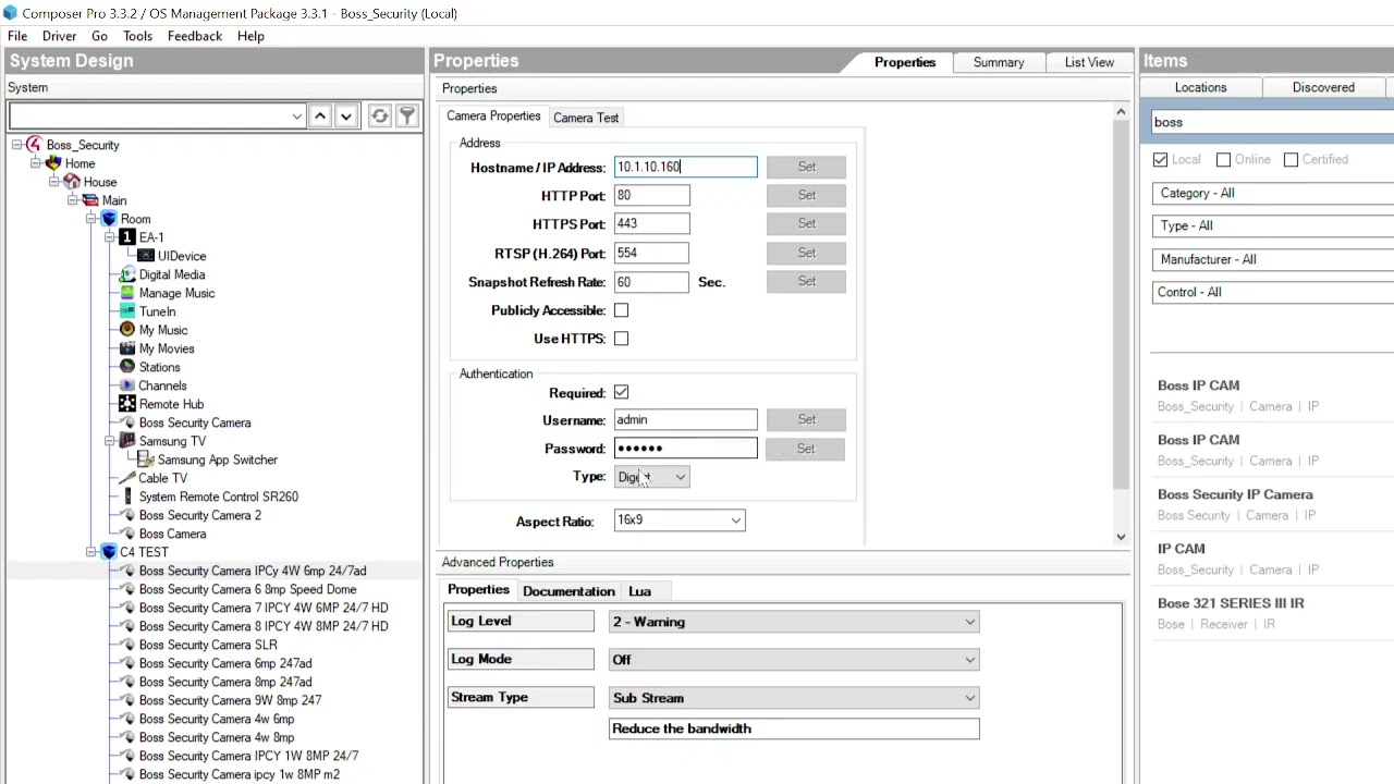 Control4 controller Configuration for IPCY
