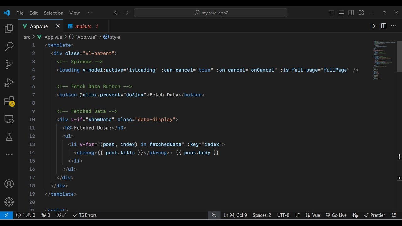 Vue.js 3 Tutorial to Fetch Data From API Using AJAX With Loading Spinner Overlay in TypeScript