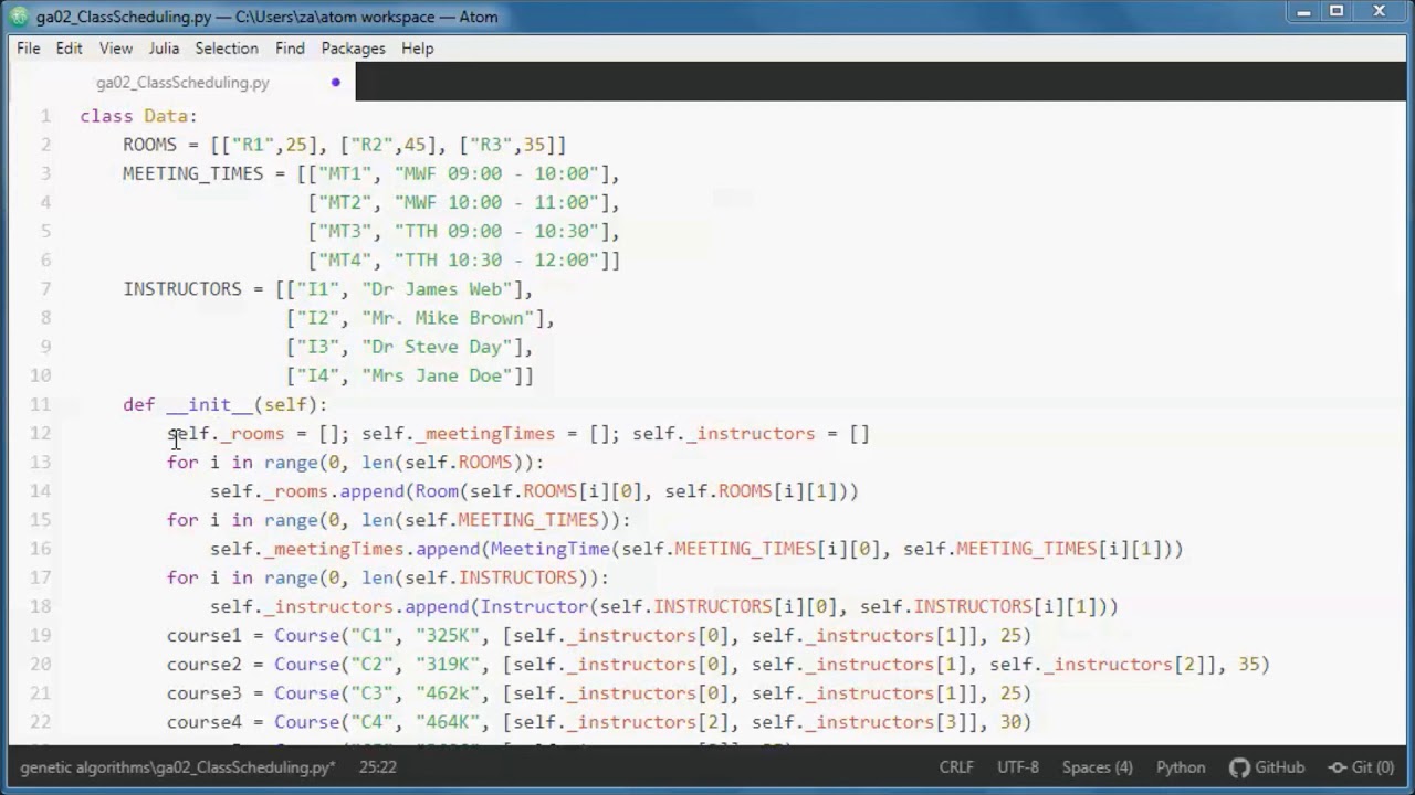 Class Scheduling (01) + Genetic Algorithms (02) + Python Prototype Project