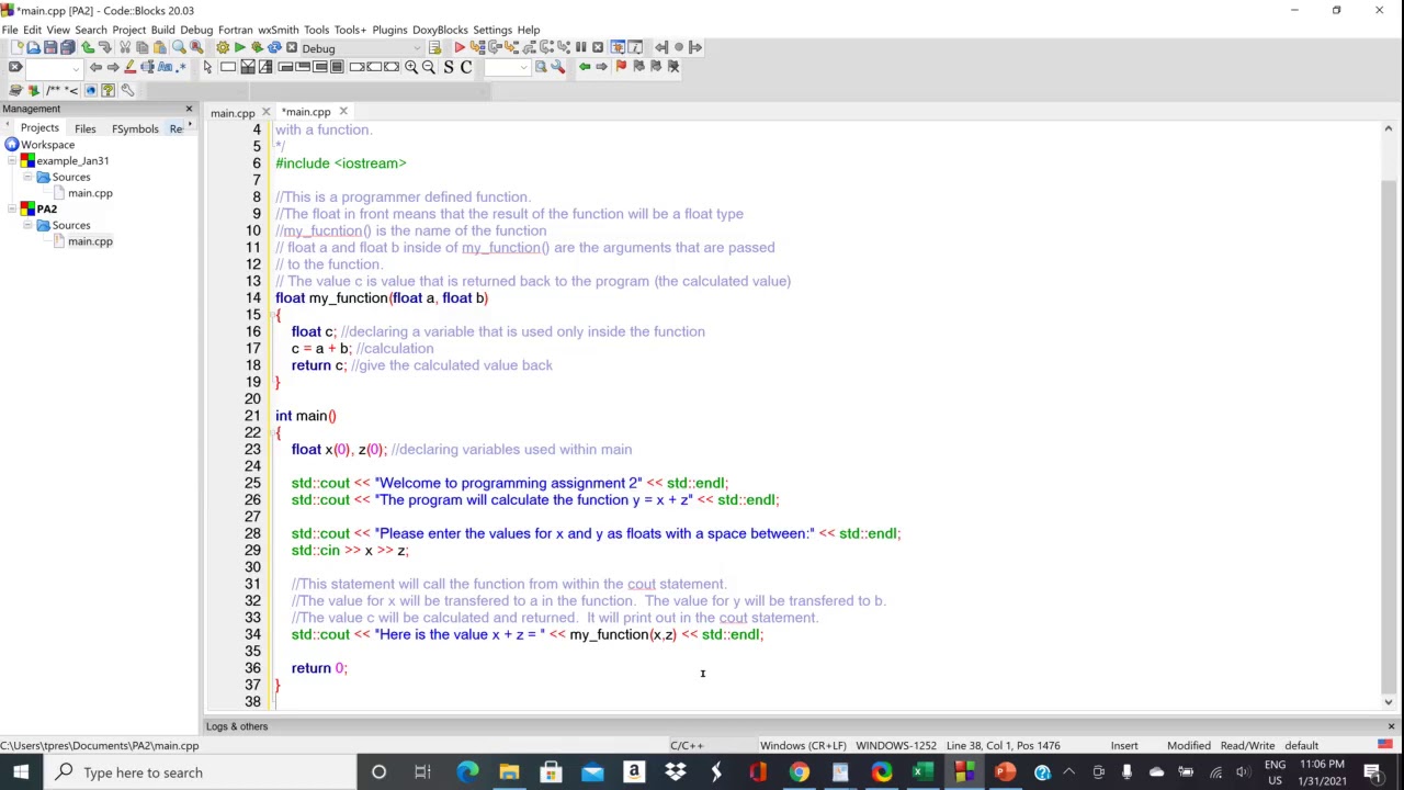 C++ Program to output the value of a math equation using a function
