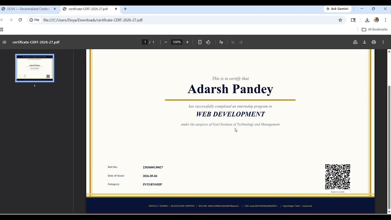 Decentralized Credential Verification System (DCVS) | Hyperledger Fabric | Final Year Project 2026