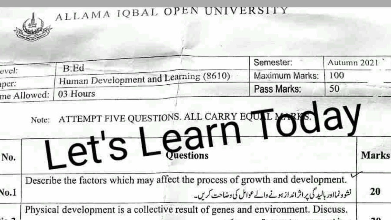 8610 Past Papers | aiou 8610 past papers