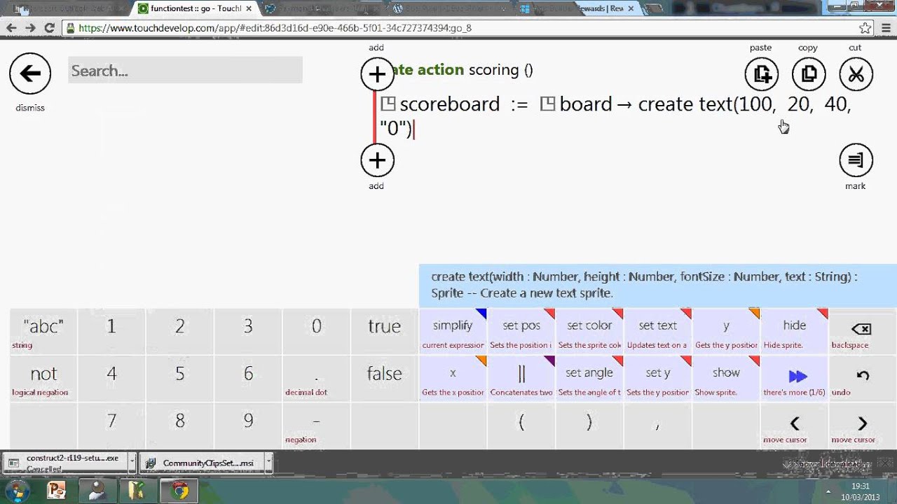 Writing a function in Touch Develop