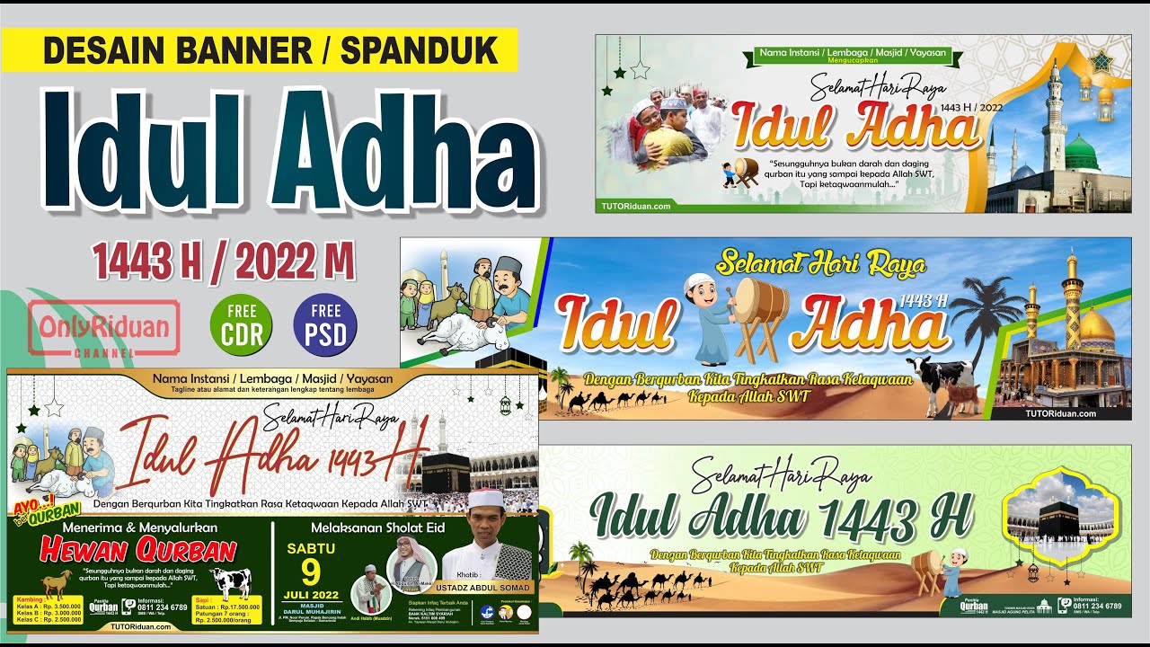 Free 4 Desain Spanduk Banner Idul Adha 1443H 2022 Format CorelDraw Photoshop (CDR & PSD)
