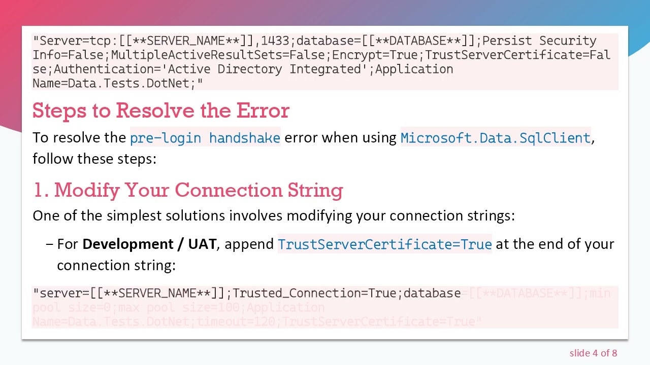 Resolving Microsoft.Data.SqlClient Pre-Login Handshake Errors