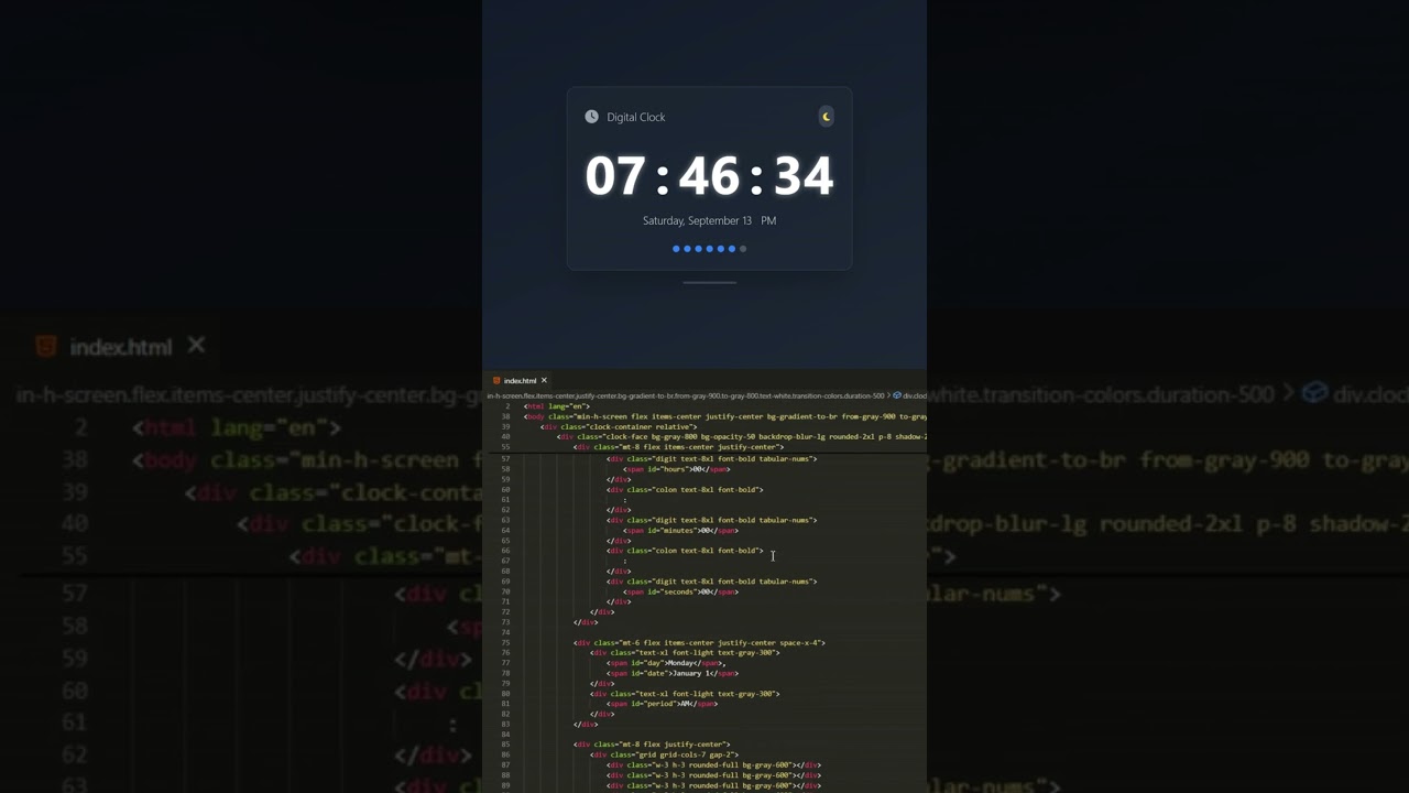 ⏰ Animated Digital Clock Design using HTML, CSS & JavaScript | Coding Shorts #coding #codingtutorial