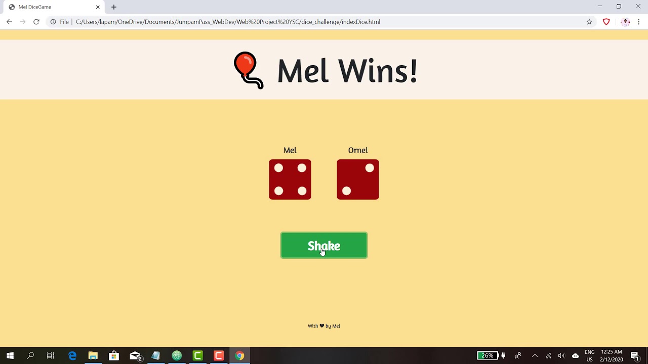 Simple Dice Game with HTML, CSS,  Bootstrap and JavaScript.  🔥