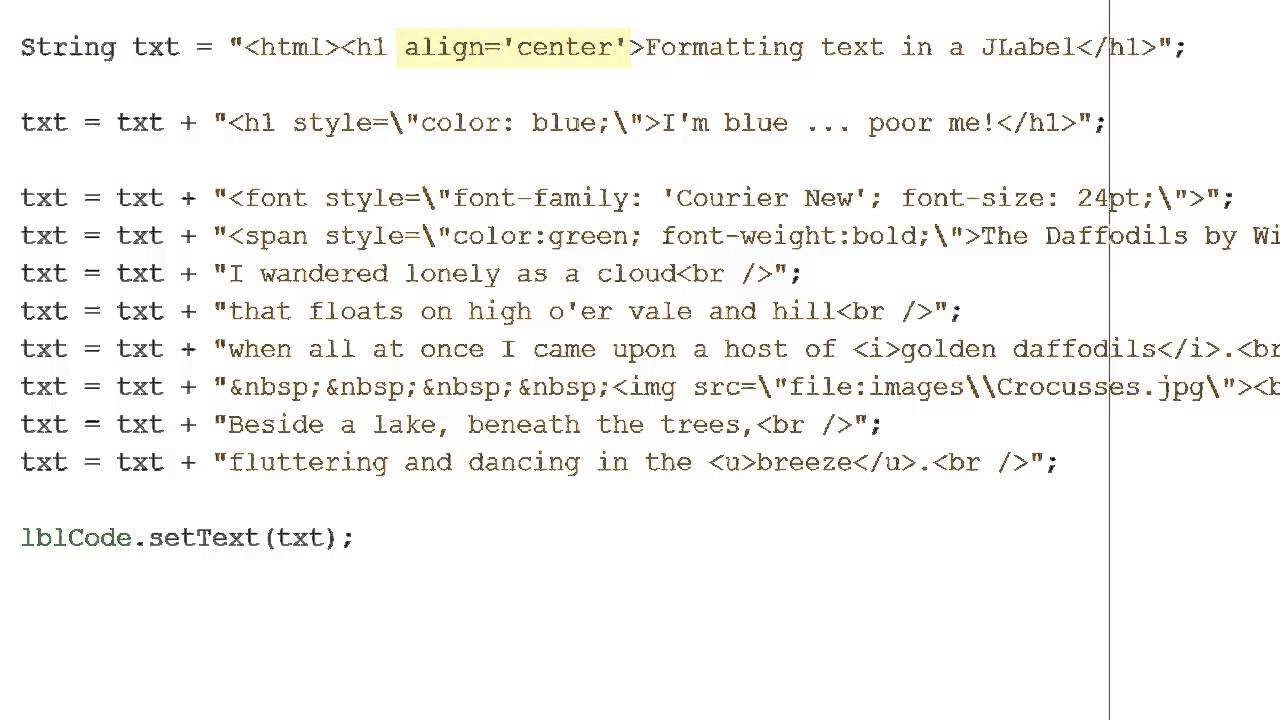 Java - Formatting text in a JLabel