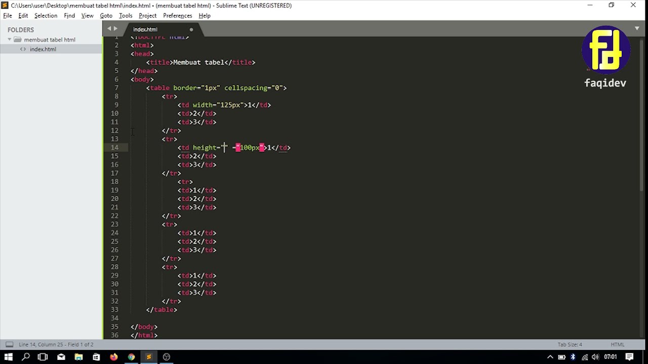 Cara membuat tabel html di notepad
