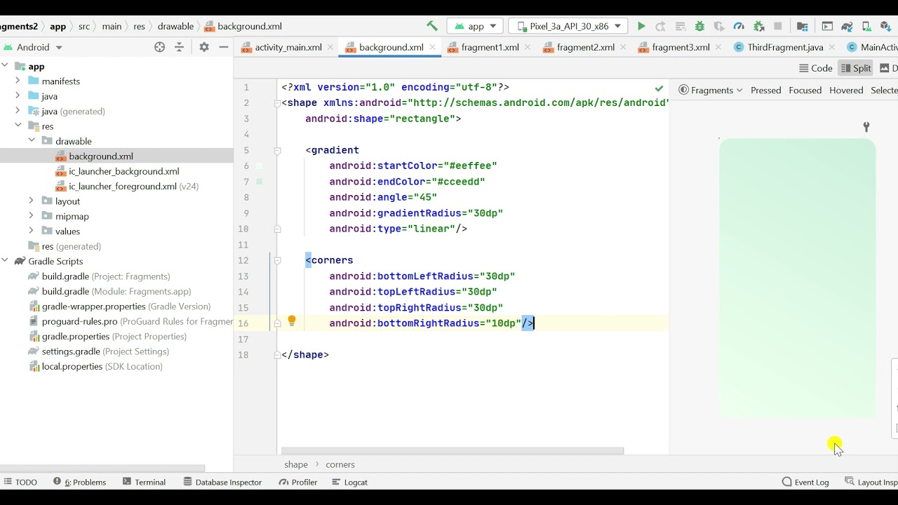 Creating a drawable resource file with round corners