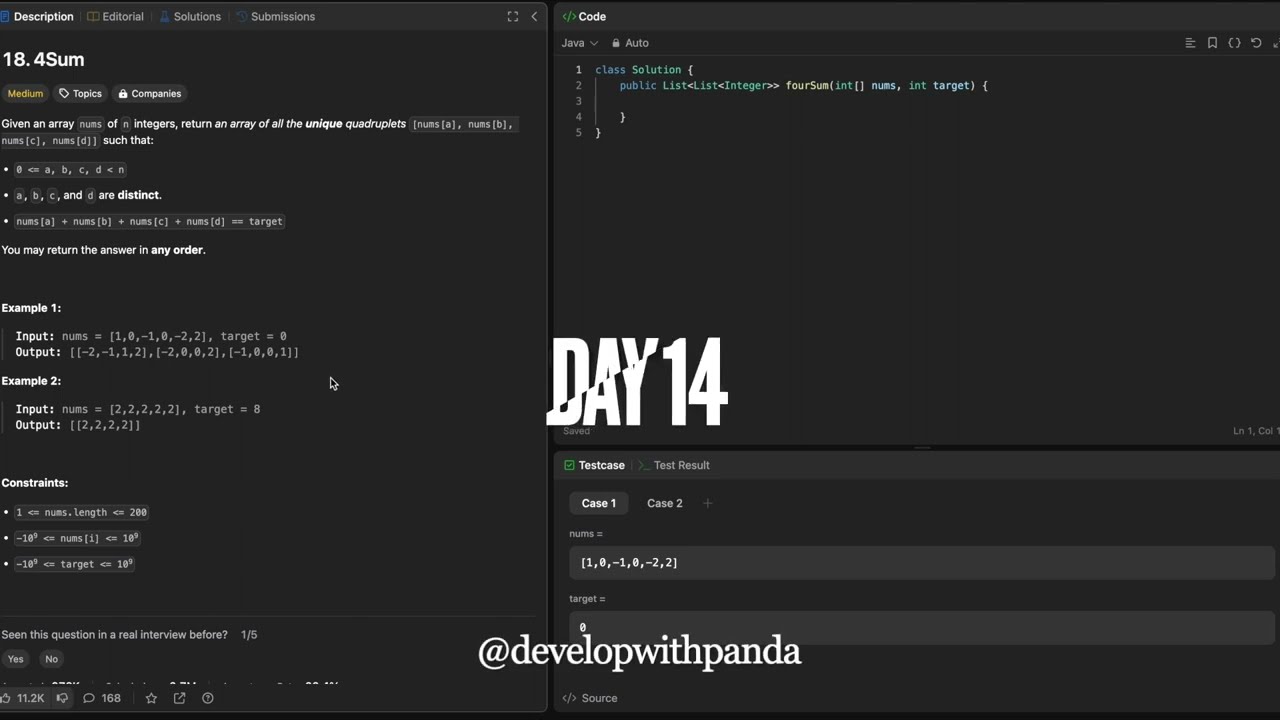 Day 14 | 4 Sum | LeetCode | Java | DevelopWithPanda