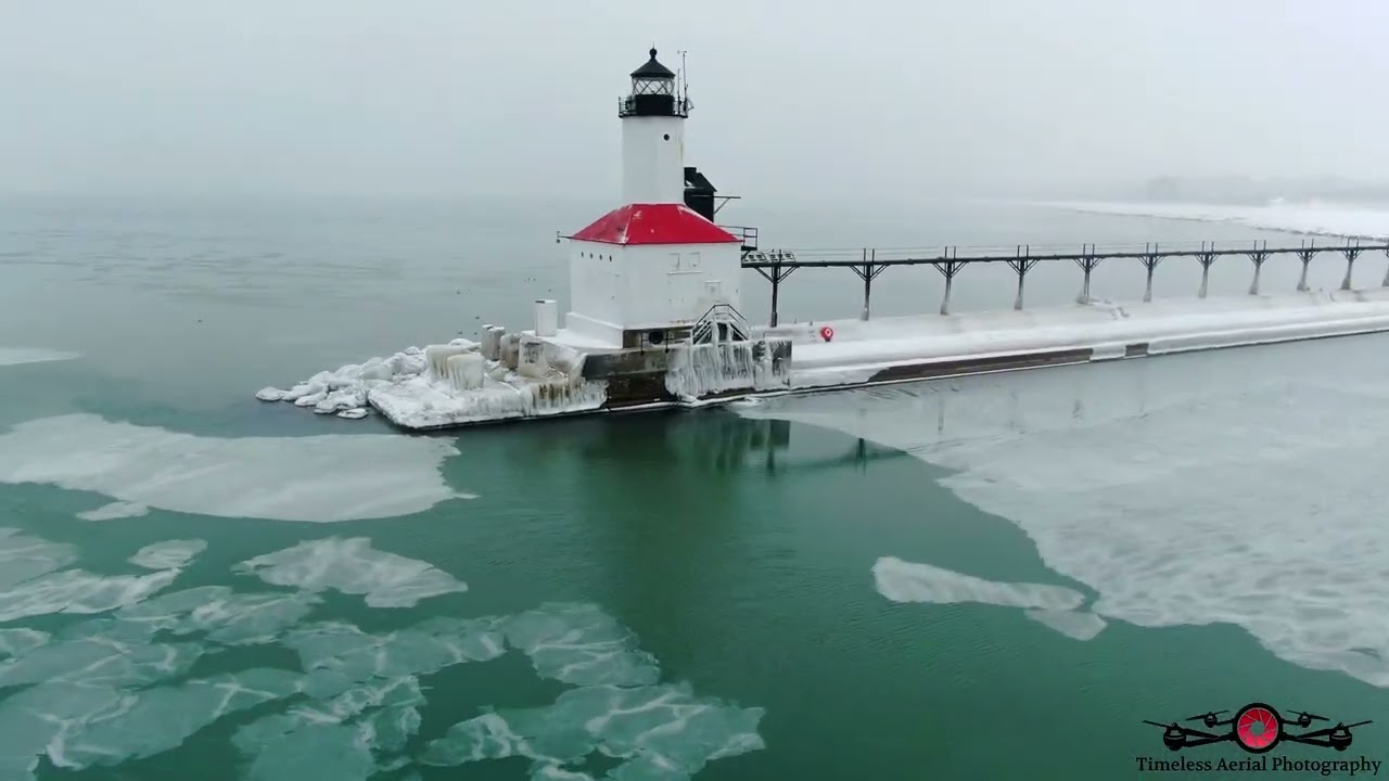 1 Hour Of Stunning & Relaxing Lake Michigan Lighthouse In All Season 4K Drone Footage Must See!!