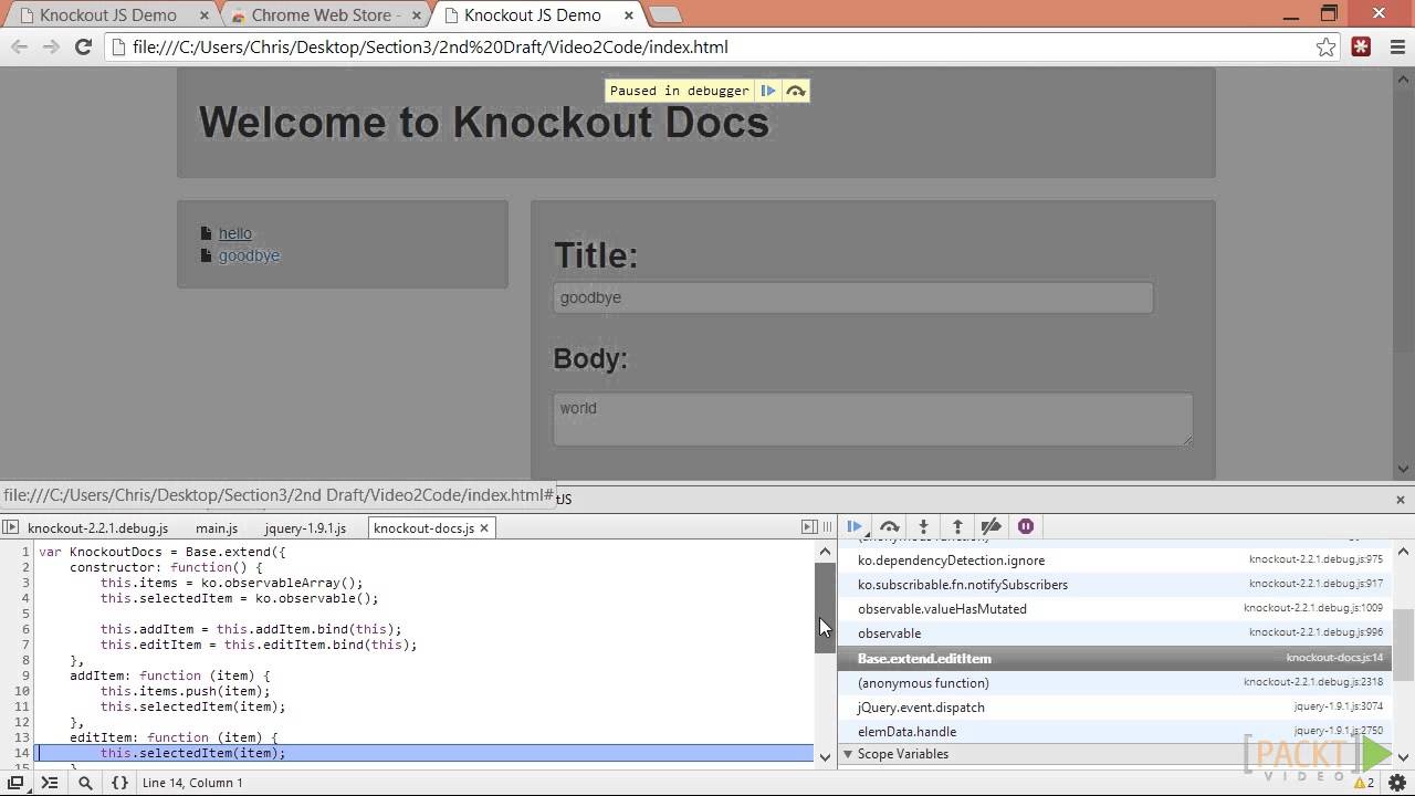 Using Subscriptions For Debugging in Knockout.js