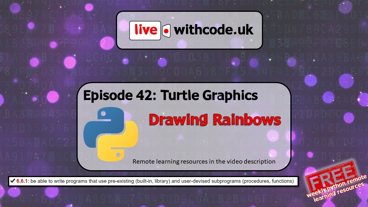 Drawing rainbows in python: Episode 42 of live.withcode.uk