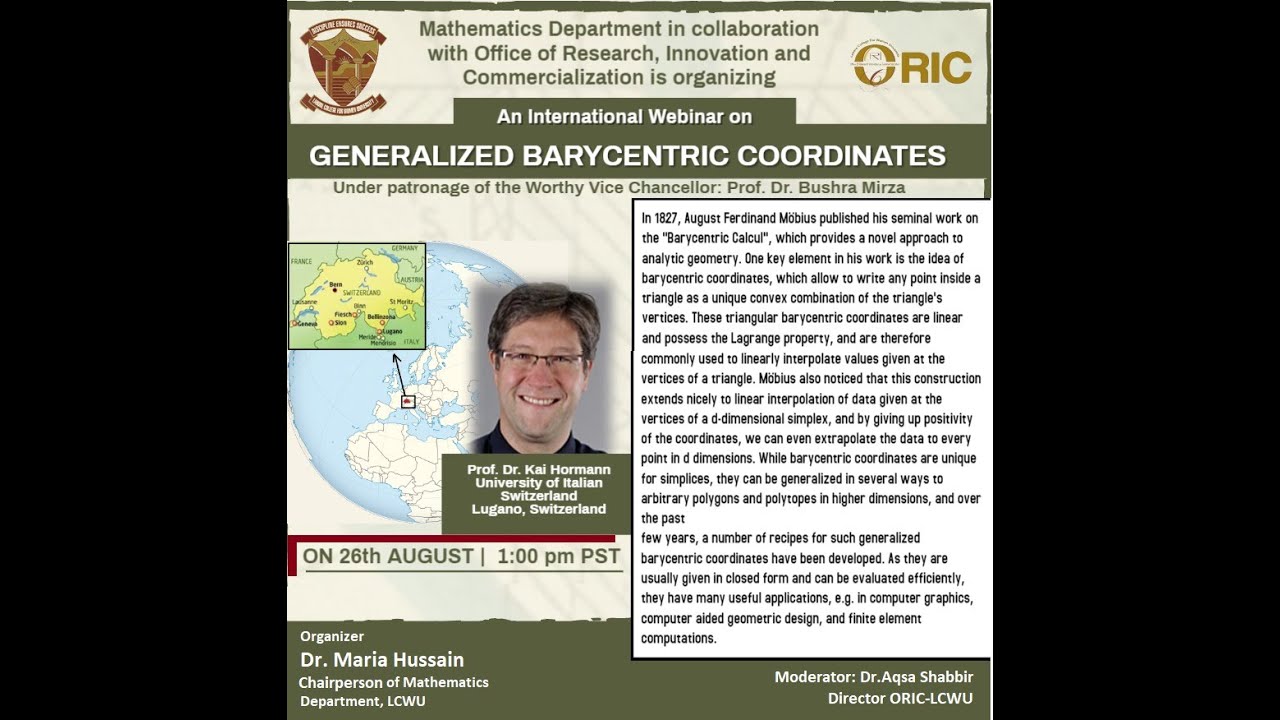 Webinar on Generalized Barycentric Coordinates