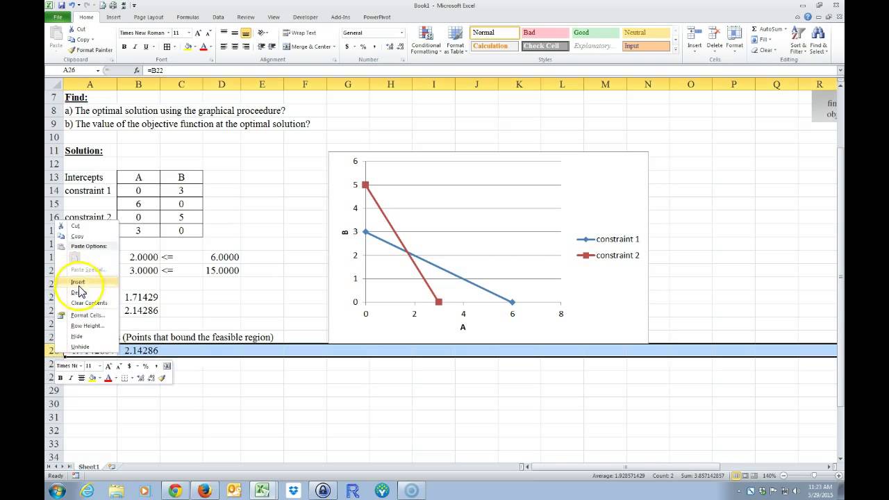 Linear Programming on Excel. A simple maximization problem