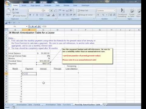 Excel Monthly Amortization Table