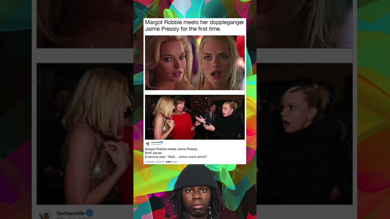 Margot Robbie meets her doppleganger Jaime Pressly for the first time.