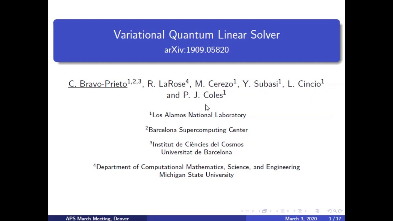 Variational Quantum Linear Solver --- Carlos Bravo-Prieto