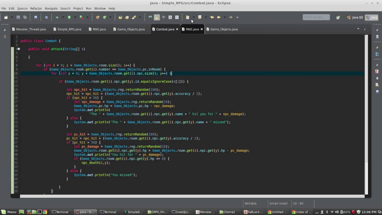 Java Tutorial: Build a Basic RPG (Combat and Code Download) Part 11