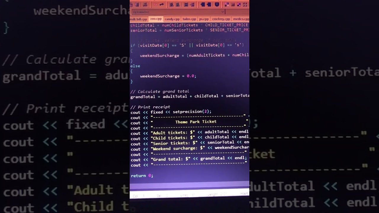 theme park ticket c++#coders #codemasters #coding #codingninja #codelife #codinglife #code #cpp