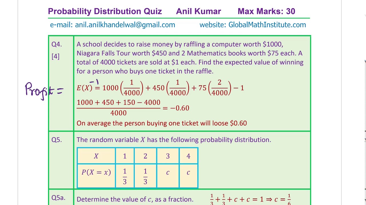 Probability Distribution Quiz