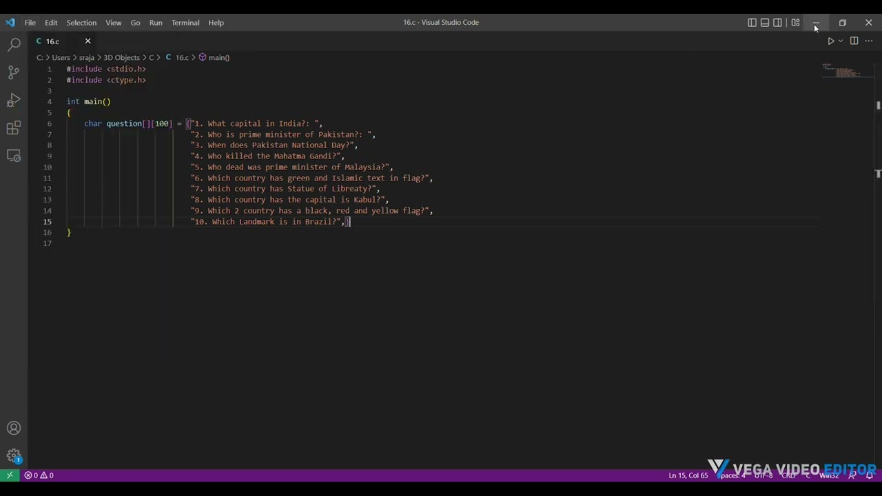 C (Programming Language) Project 16: 'Quiz Game' Created by Trishanth Kumar