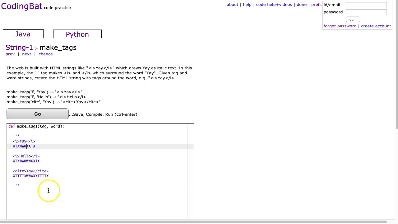 Codingbat - make_tags (Python)