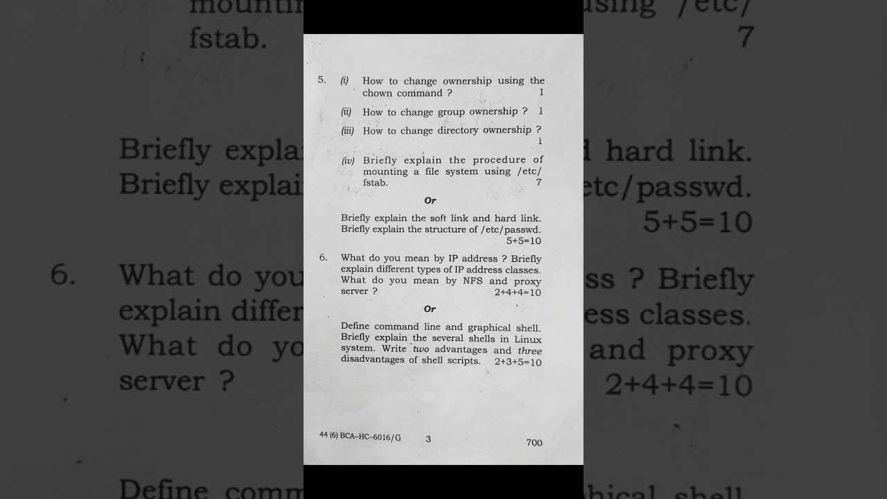 BCA 6th Semester System Administration using Linux 2022 Complete question paper | Linux paper |