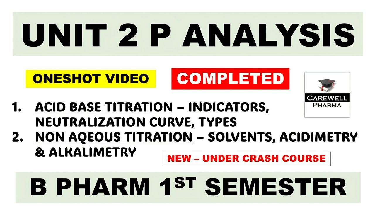 Unit 2 Pharmaceutical Analysis 1st Sem | Acid Base Titration | Non Aqeous Titration |Carewell Pharma