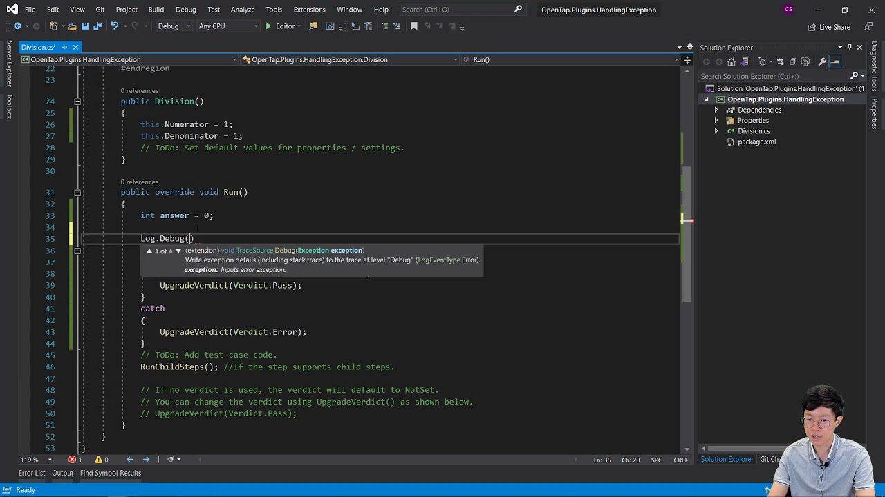 Debug: Exception Handling | OpenTAP