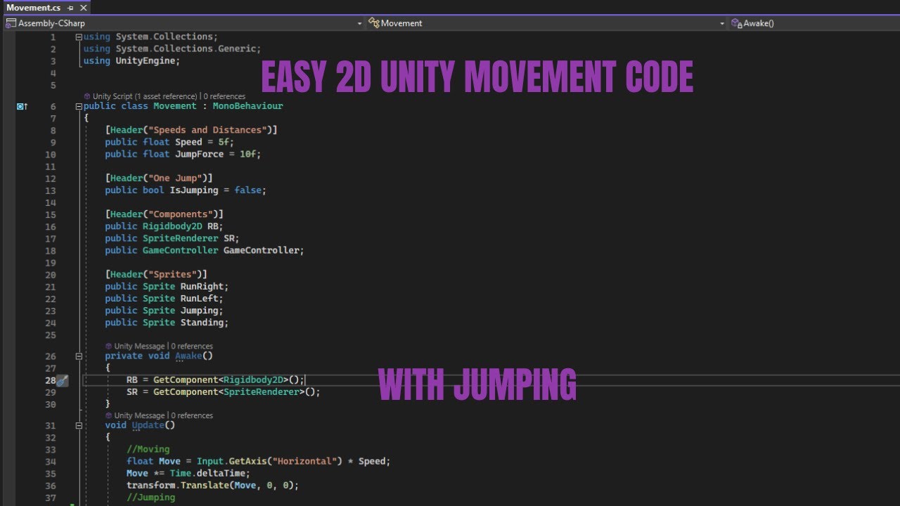 Easy 2D Unity Movement And Jumping Code Tutorial.