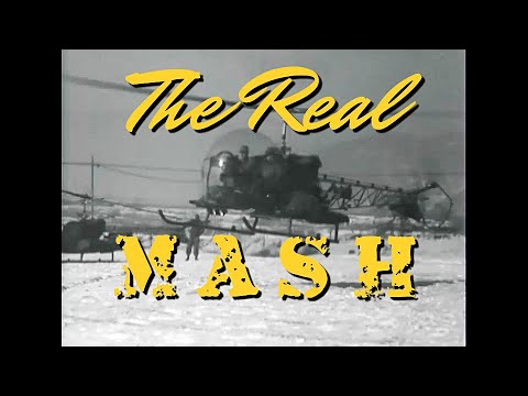MASH Actual Korean War film - Army H-13 helicopters at Mobile Army Surgery Hospital