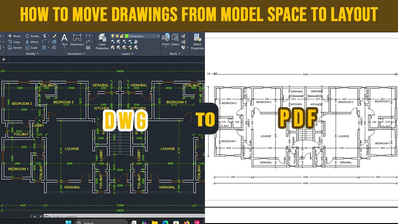 How to make PDF of drawing is AutoCAD - moving drawing from model space to layout.
