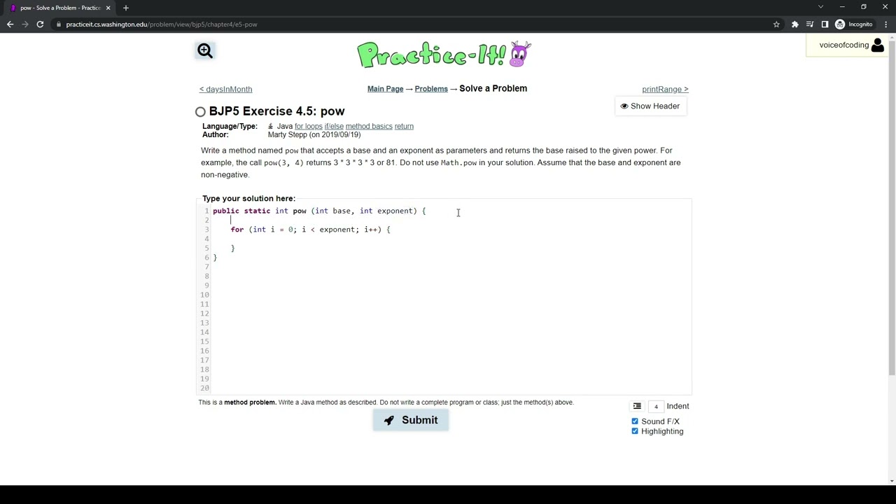 Exercise 4.5 (pow) Java Tutorial || Practice-It