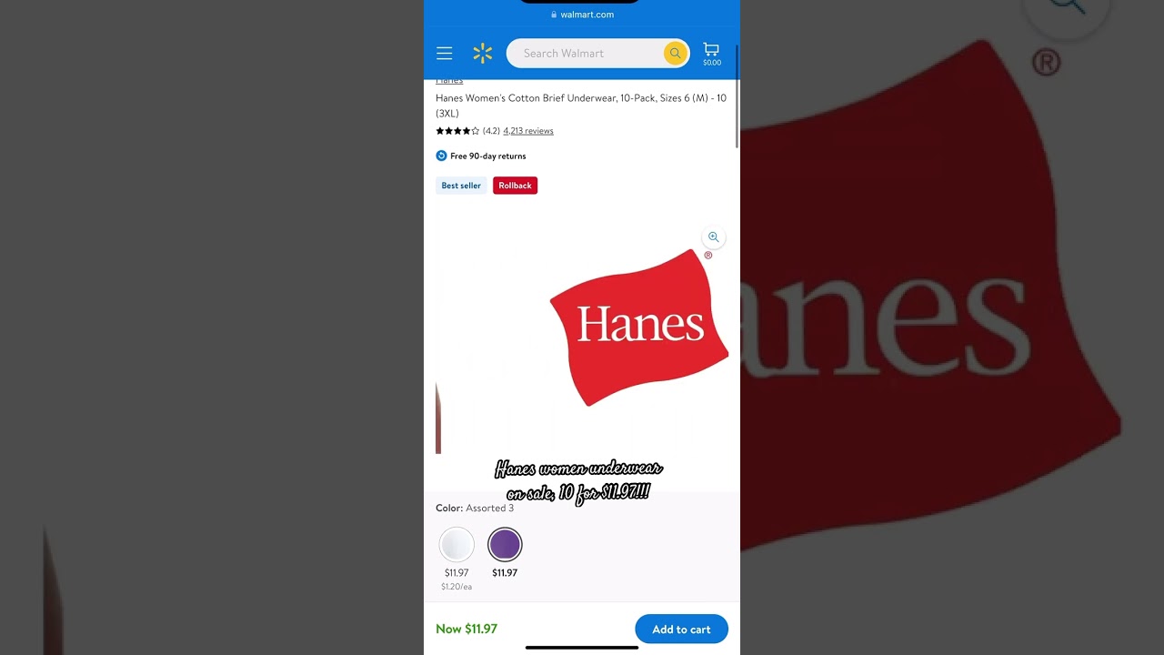 #hanes womens underwear on #sale  at #walmart, 10 for $11.97!!! #deals https://tinyurl.com/3wsja7ph