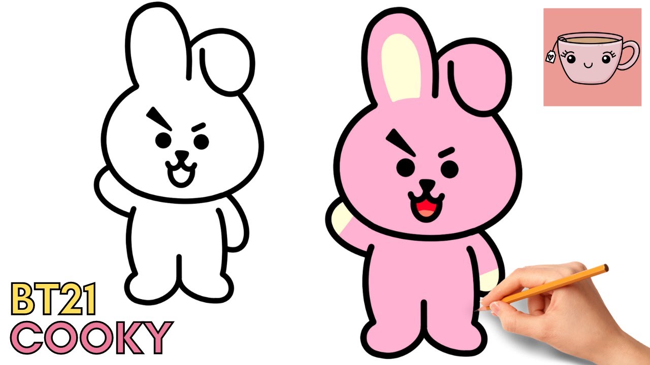 Cómo dibujar a BT21 Cooky | Jungkook de BTS | Kawaii | Tutorial de dibujo fácil paso a paso