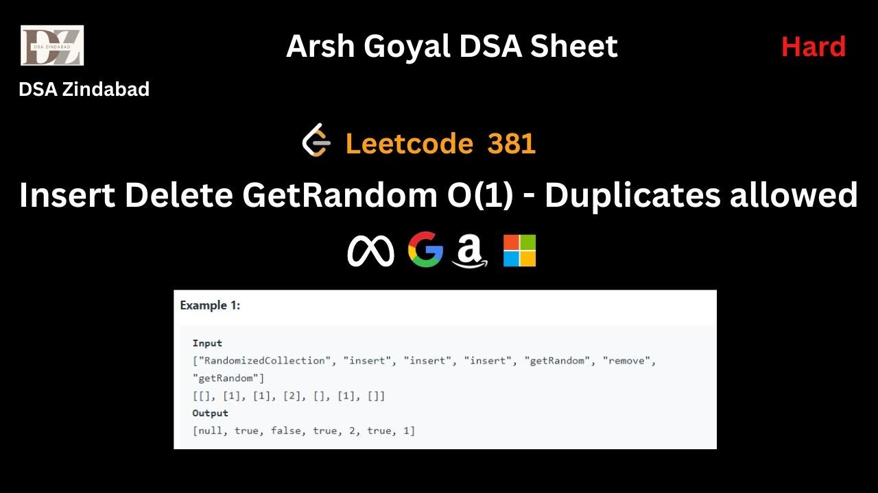 Insert Delete GetRandom O(1) - Duplicates allowed || Arsh Goyal DSA Sheet Q26 || Arrays || Leetcode
