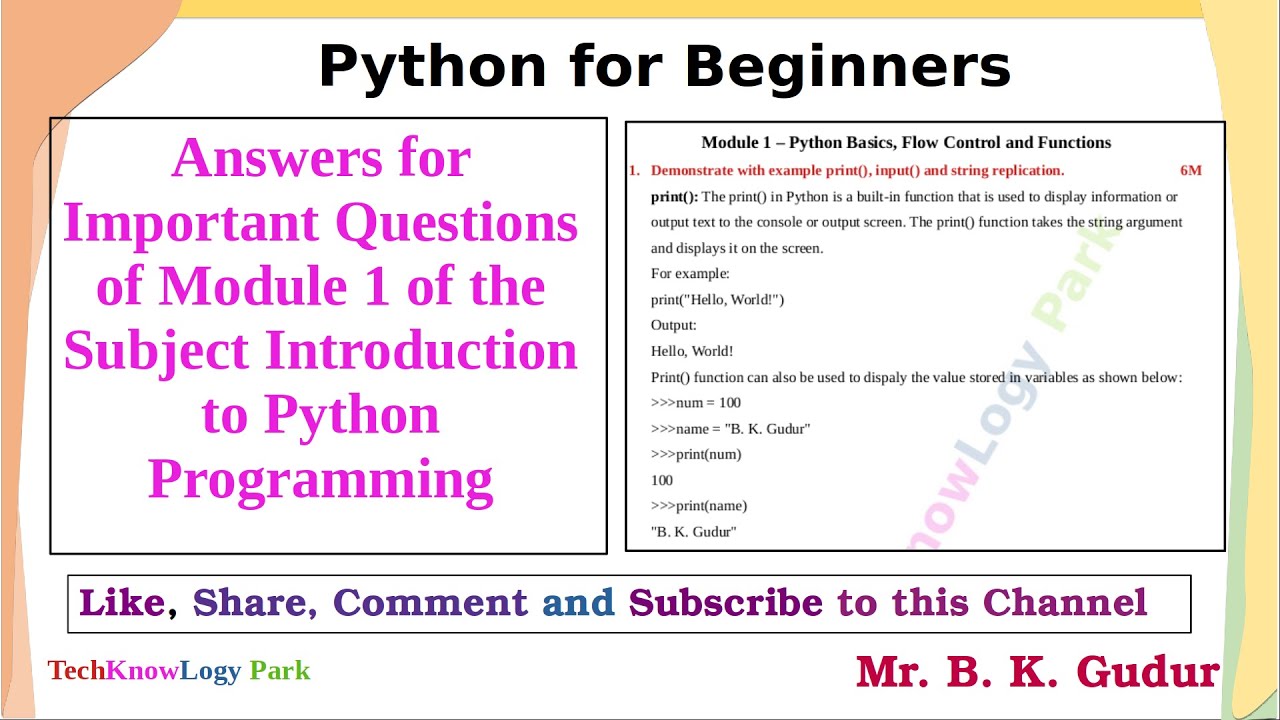 Questions and Answers of Module 1 of Introduction to Python Programming (VTU)