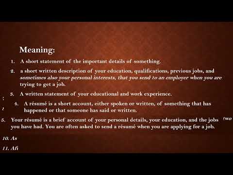 Résumé Meaning with Examples