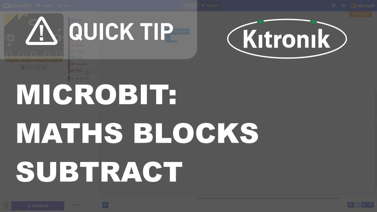 microbit MakeCode Editor - Math Blocks - Subtract - Kitronik
