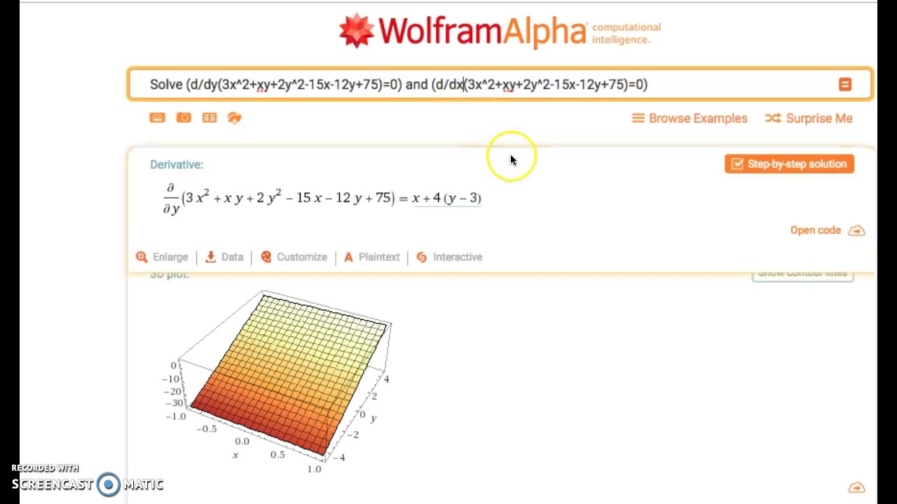 Critical points with Wolfram Alpha
