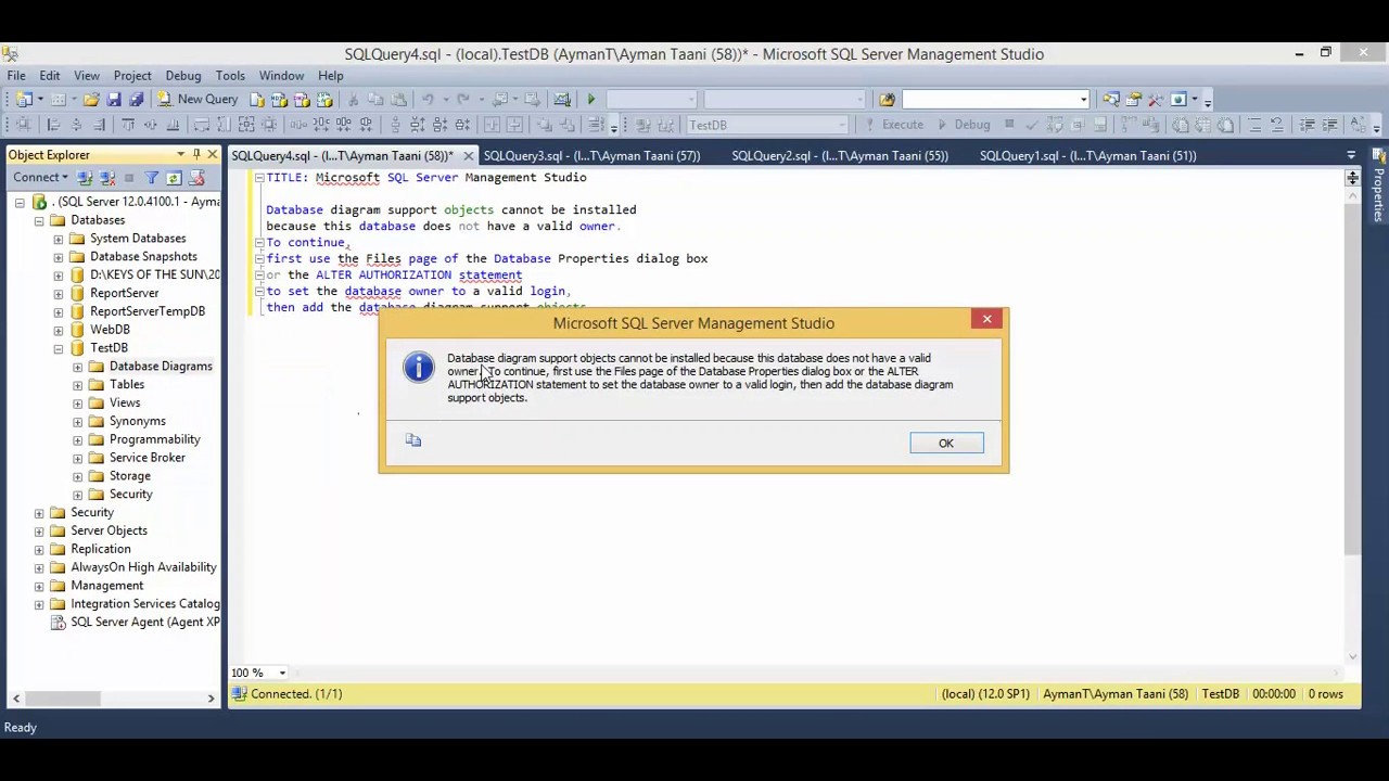 Solving MS SQL Server error - this database does not have a valid owner