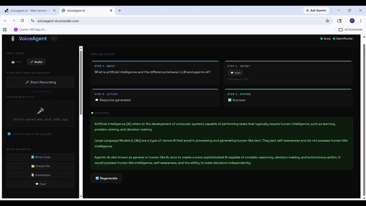 VoiceAgent AI – Full Stack AI Agent (React + FastAPI + LLM)