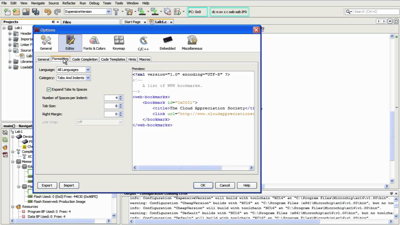 MPLAB® X TV Automatic Code Formatting